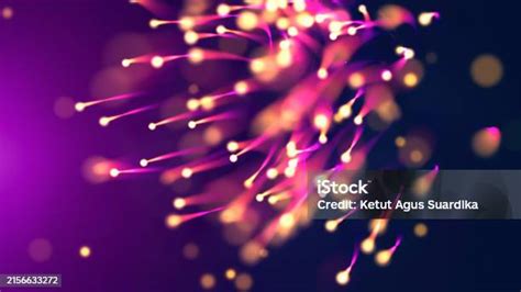 추상 판타지 보라색 파란색 반짝이 흐릿한 초점 마법 무리 물결 모양의 점선이 있는 반딧불이 조명과 플라잉 흐릿한 반짝이 보케 강렬하고 밝은 색상에 대한 스톡 벡터 아트 및
