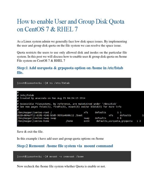 how to enable user and group disk quota on centos 7 pdf computer file file system