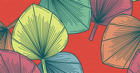 부채꼴 모양의 나뭇잎이 평범한 배경에 흩어져 있는 단순한 기하학적 데코 패턴 원활한 패턴 배경 글로벌 색상을 쉽게 변경할 수 있습니다 벡터 Unsplash의 반복 이미지