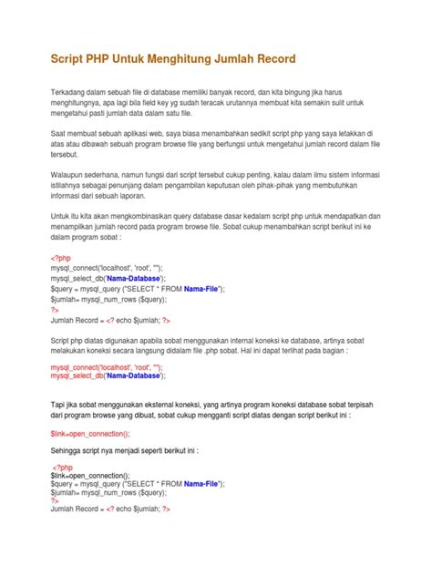 Script Php Untuk Menghitung Jumlah Record Pdf