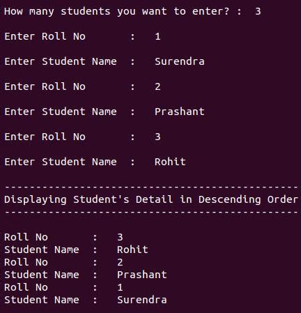 Display Students Data In Descending Order C