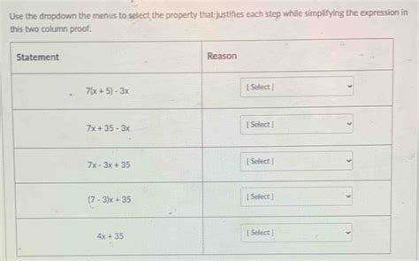 use the dropdown the menus to select the property that justifies each