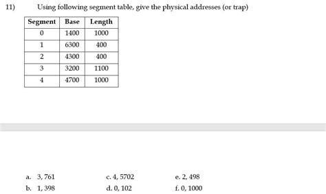 solved 11 using following segment table give the physical