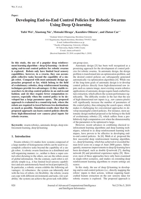 pdf developing end to end control policies for robotic swarms using