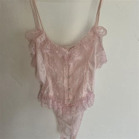 Light Pink Lace Bodysuit Vintage Missing A Small Depop