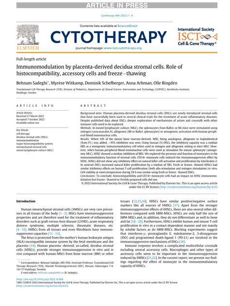 Pdf Immunomodulation By Placenta Derived Decidua Stromal Cells Role Of Histocompatibility