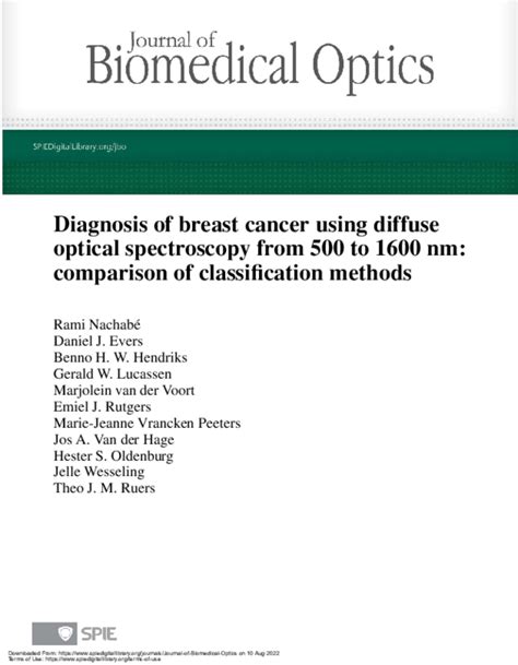 Pdf Diagnosis Of Breast Cancer Using Diffuse Optical Spectroscopy From 500 To 1600 Nm