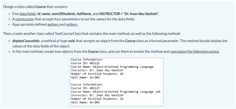 Solved Design A Class Called Course That Contains O Five