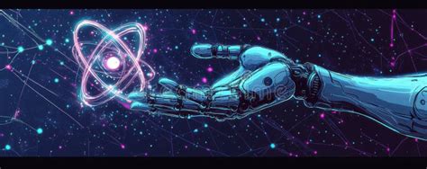 Futuristic Ai Robot Hand Holding A Glowing Atomic Structure In Space