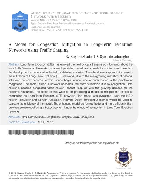 Pdf A Model For Congestion Mitigation In Long Term Evolution Networks Using Traffic Shaping A