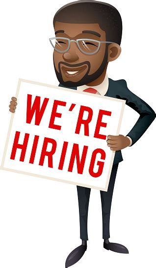 아프리카 미국 직원 모집 사업가 고용 종이 브로드 시트 포스터 손 노동자 공석 만화 캐릭터 디자인 고립 된 벡터 일러스트 레이 션 객실 있음에 대한 스톡 벡터 아트 및 기타