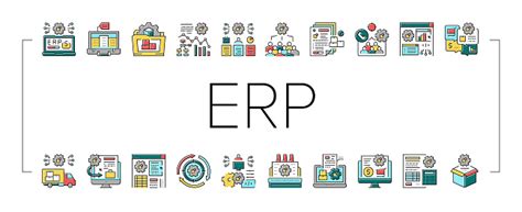 Erp 엔터프라이즈 리소스 계획 아이콘 세트 벡터 전사적 자원 관리에 대한 스톡 벡터 아트 및 기타 이미지 전사적 자원 관리