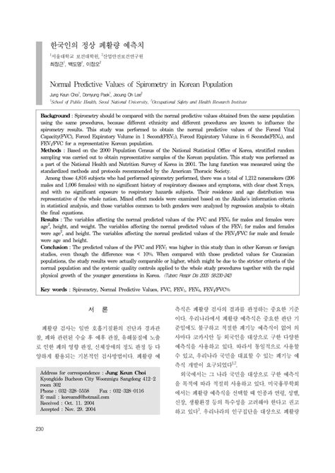 Pdf Normal Predictive Values Of Spirometry In Korean Population