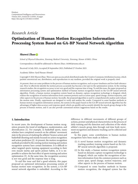 Pdf Optimization Of Human Motion Recognition Information Processing System Based On Ga Bp