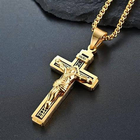 Gold Jesus Christ Crucifix Cross Pendant Necklace Catholic Jewelry