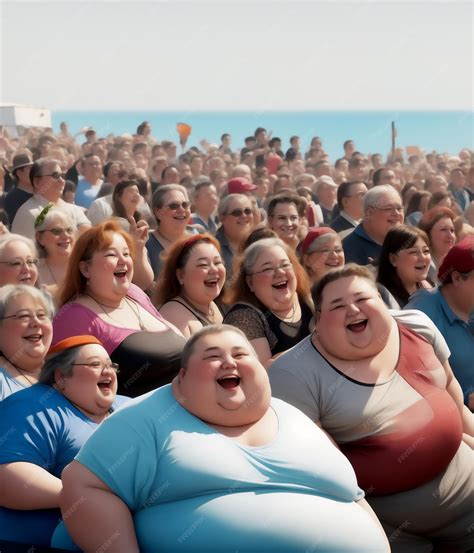 Premium Ai Image Happy Crowd Of Overweight People Watching A Game