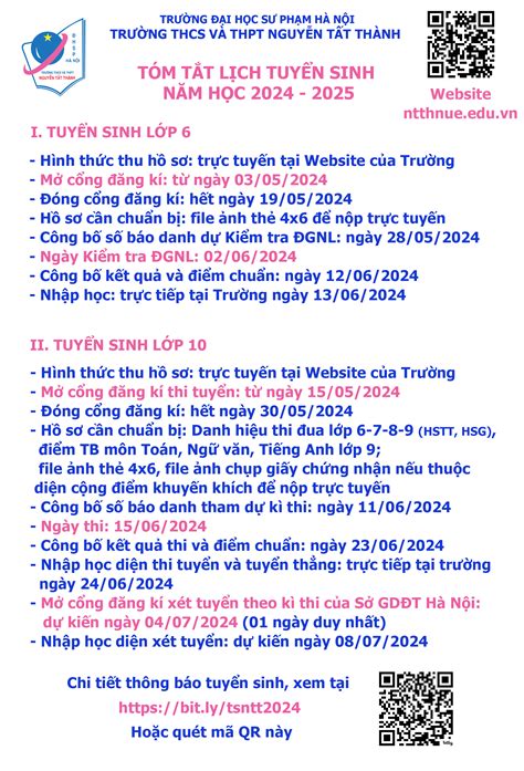 Thông báo tuyển sinh năm học 2024 - 2025