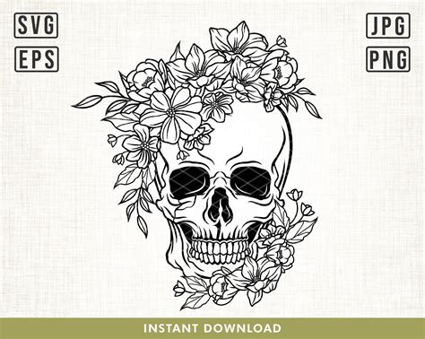 Floral Skull Svg Skull Svg Flower Skull Svg Flower Skull Clip Art