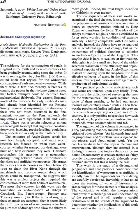 Anglo Saxon Hydraulic Engineering In The Fens By Michael Chisholm 230mm Pp X 150 Ills