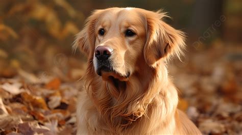 나뭇잎의 필드에 앉아 골든 리트리버 골든 리트리버 강아지 사진 배경 일러스트 및 사진 무료 다운로드 Pngtree