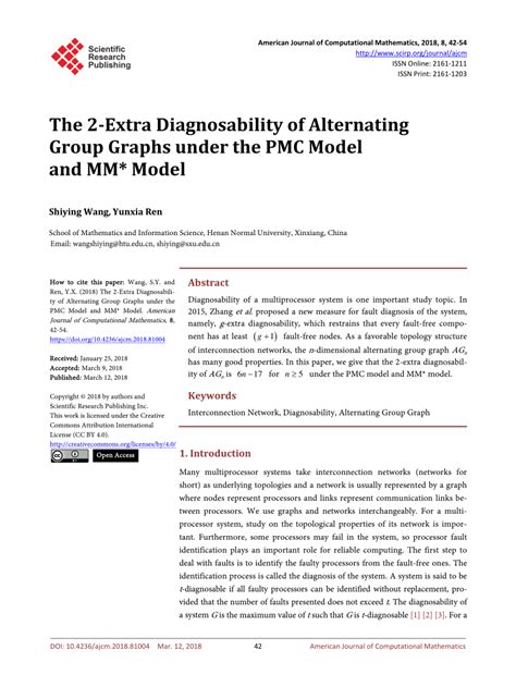 Pdf The 2 Extra Diagnosability Of Alternating Group Graphs Under The Pmc Model And Mm Model