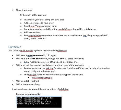 solved question 1 create a generic class madlabclass with
