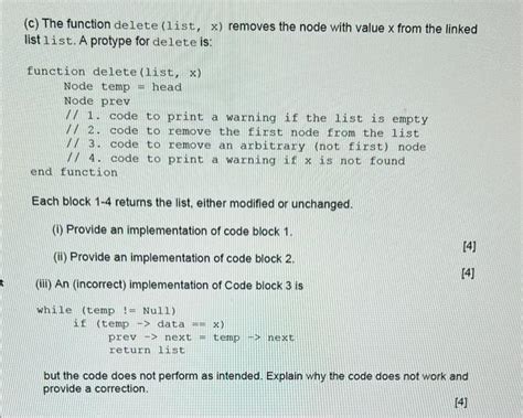 Solved C The Function Delete List X Removes The Node