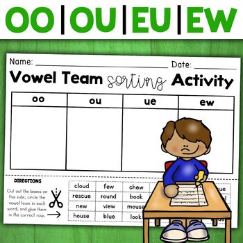 OO, OU, UE, EW Vowel Teams Sorting Worksheets | NO PREP Phonics Practice