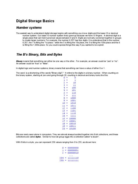Digital Storage Basics Pdf Byte Image Resolution