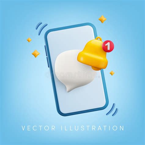 Vector Cartoon 3d Smartphone Message Notification Banner Cute Realistic Render Of Gold Bell And