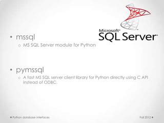 Python Database Interfaces PPTX Databases Computer Software And Applications