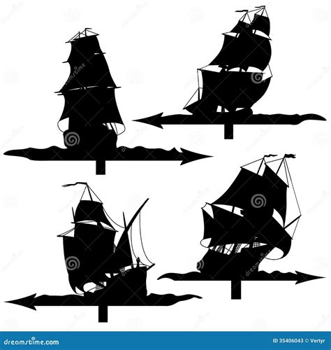 Set Of Silhouettes Of Sailing Ships Weather Vanes Stock Vector