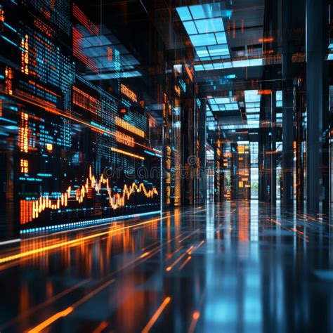 Futuristic Digital Data Visualization And Analytics Space With Glowing Lines And Patterns Stock