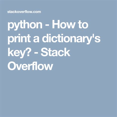 Print A Dictionarys Key In Python