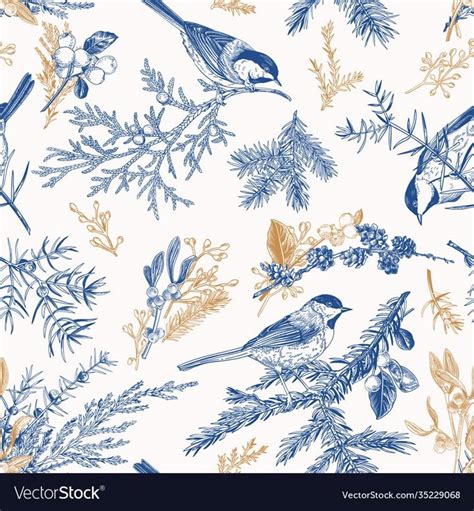 Blue Bird Seamless Pattern Vector Illustration