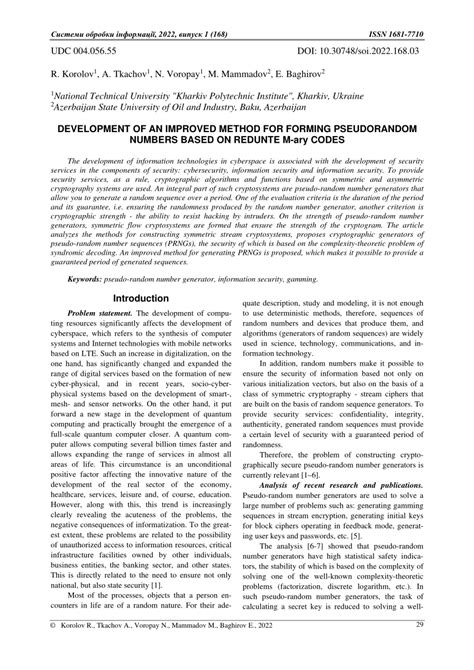 Pdf Development Of An Improved Method For Forming Pseudorandom Numbers Based On Redunte M Ary