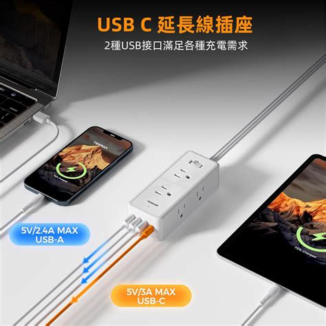 Tessan 臺灣專用黑色延長線插座 帶usb Type C扁頭扁線系列排插 防雷擊 突波保護 安全高品質電源板 蝦皮購物
