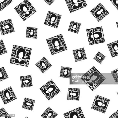 Female Face With Binary Code Seamless Pattern Icons On White Background