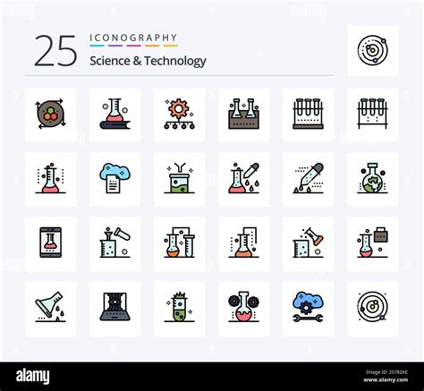 Science And Technology 25 Line Filled Icon Pack Including Lab Glassware Erlenmeyer Flask