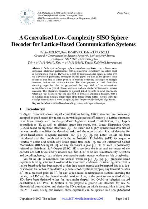 Pdf A Generalised Low Complexity Siso Sphere Decoder For Lattice