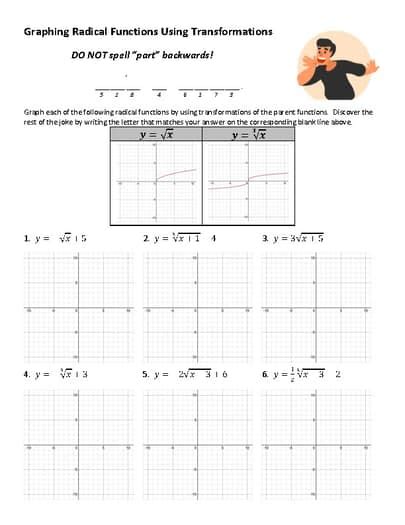 Graphing Radical Functions Using Transformations Joke Worksheet With