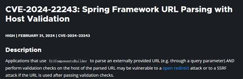 『cve』简析cve 2024 22243springframeworkurlparsingwithhostvalidation及其绕过cve 2024 22259 Csdn博客