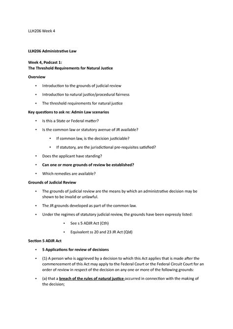 Llh206 Week 4 Lecture Notes Llh206 Week 4 Llh206 Administrative Law Week 4 Podcast 1 The