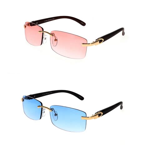 Slim Dean Rimless Sunglasses Rectangular Metal And Wood Art Glasses