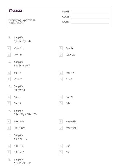 50 Expressions Worksheets For 8th Grade On Quizizz Free And Printable