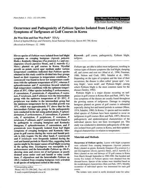 Pdf Occurrence And Pathogenicity Of Pythium Species Isolated From
