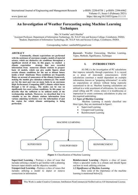 an investigation of weather forecasting using machine learning