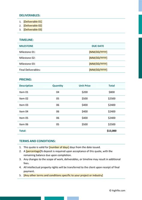 Freelance Quote Template - Word | Google Docs | Google Sheets | Excel | PDF - Highfile