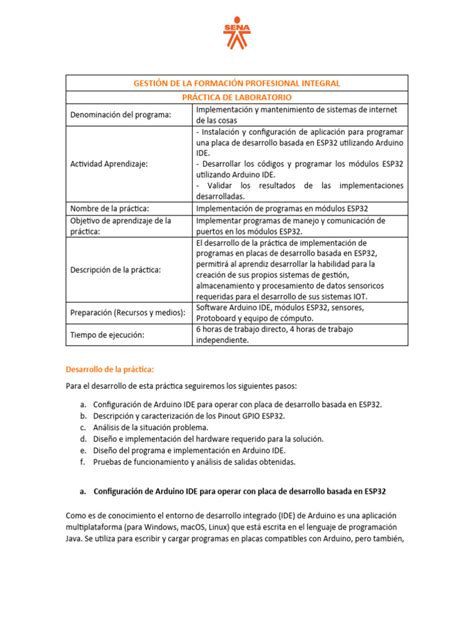 práctica programación en esp32 pdf entorno de desarrollo integrado