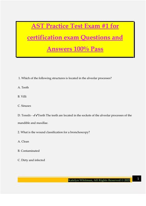 Ast Practice Test Exam 1 For Certification Exam Questions And Answers 100 Pass Ast Stuvia Us